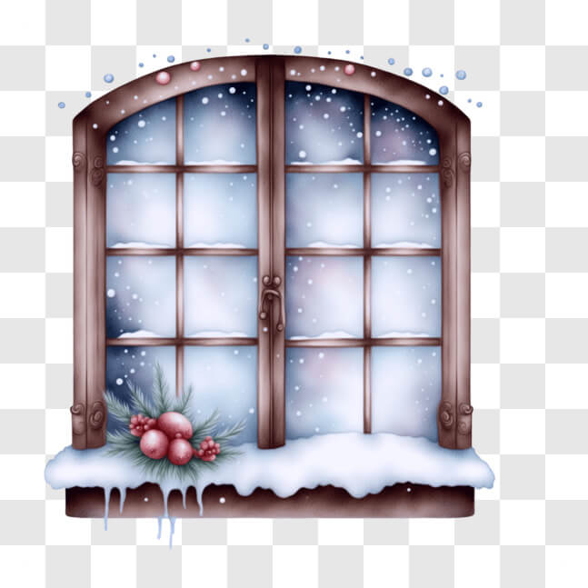 Download Snowy Window Decorated for Christmas PNGs Online - Creative ...