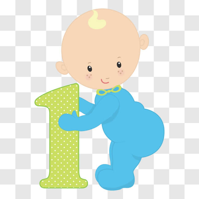 Download Cartoon Baby Holding Number One for First Birthday Celebration ...