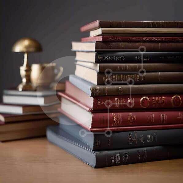 Stack of Books with Gold Lamp stock photo | Creative Fabrica