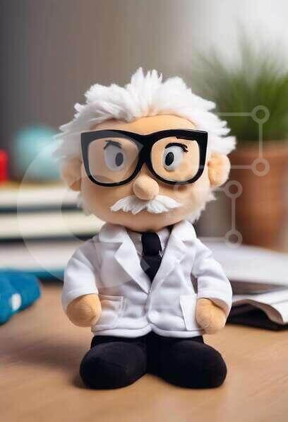 Cute Plush Toy Scientist with Glasses and Books stock photo | Creative ...