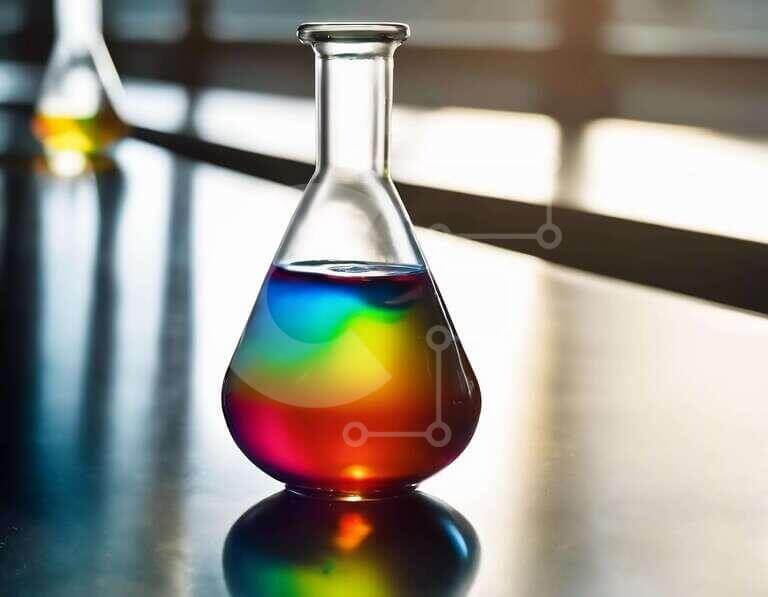 Colorful Liquid Filled Beaker in Laboratory Setting stock photo ...