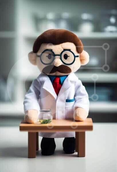 Educational Stuffed Toy Scientist Scene with Green Tea stock photo ...