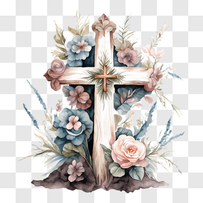 Download Wooden Cross with Flower Decorations PNGs Online - Creative ...
