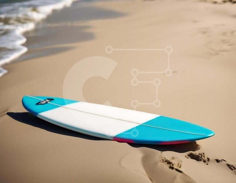 Blue and White Surfboard on the Beach with Waves stock photo | Creative ...