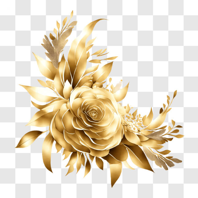 Download Gold Flower with Leaves on Black Background PNGs Online ...