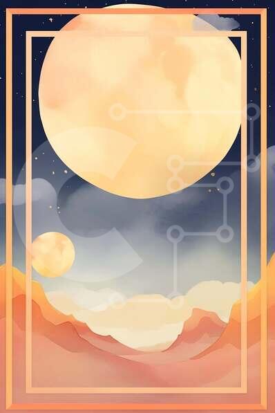 Abstract Landscape with Two Moons and Stars stock photo | Creative Fabrica