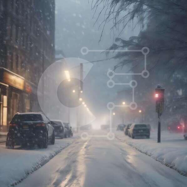 Winter Scene: Snow-Covered City Street with Parked Cars stock photo ...