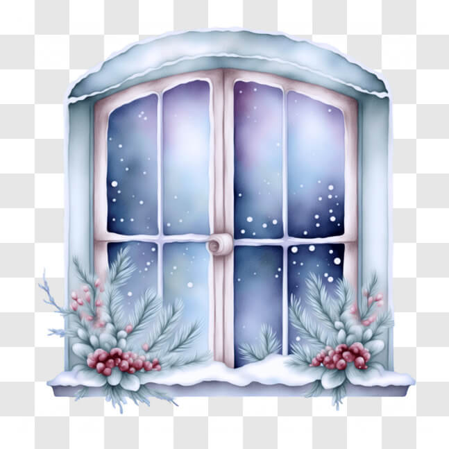 Download Winter Window Decor with Snow and Berries PNGs Online ...