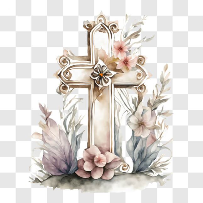 Download White Cross with Flowers and Greenery PNGs Online - Creative ...