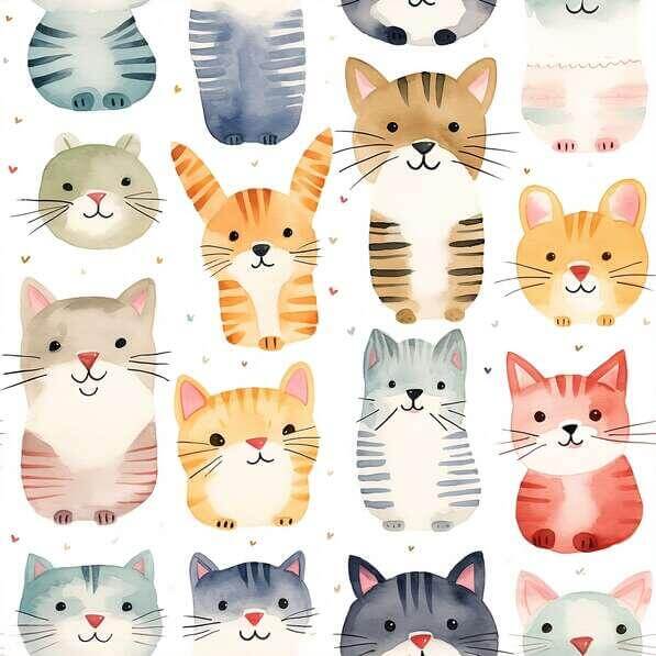 Download Colorful Cat Pattern on White Background Patterns Online ...