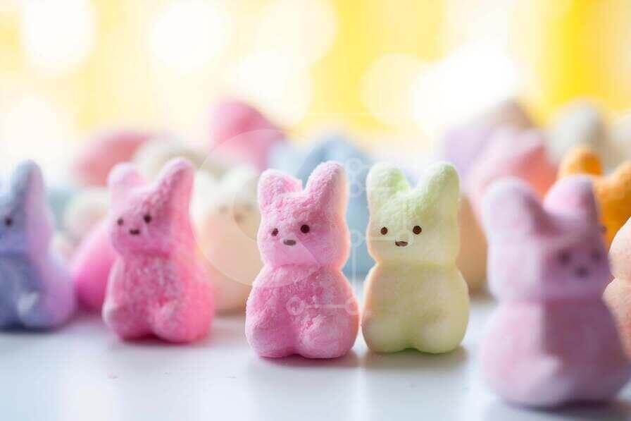 Vibrant Marshmallow Peeps Bunnies for Easter stock photo | Creative Fabrica