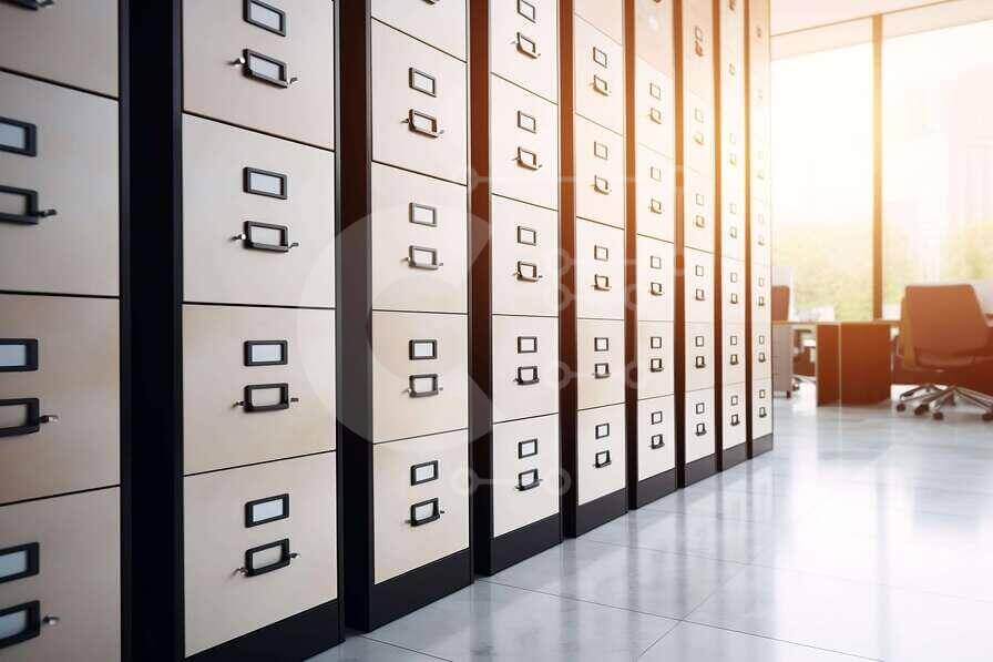 Organized Office Space with Filing Cabinets and Natural Light stock ...