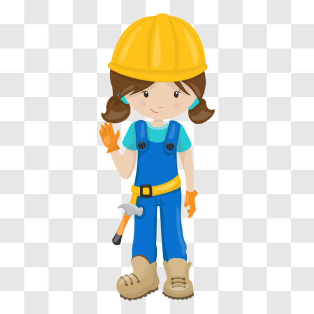 Download Cartoon Construction Worker Girl with Tools and Hard Hat PNGs ...
