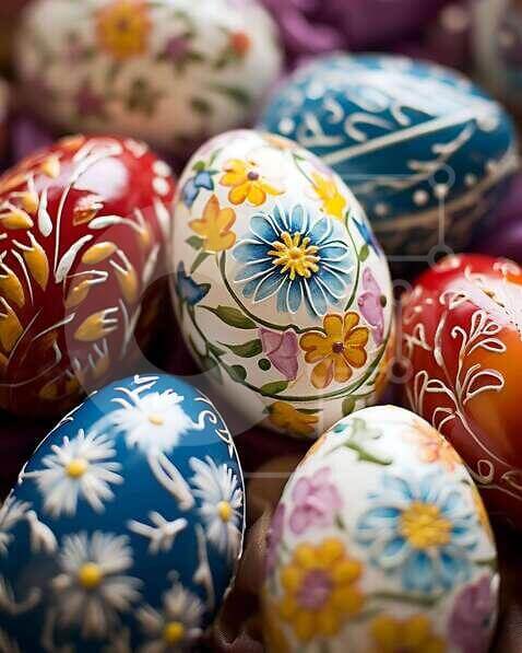 Vibrant Easter Eggs Arranged in a Stack stock photo | Creative Fabrica