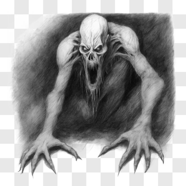 Download Black and White Drawing of Undead Creature with Outstretched ...