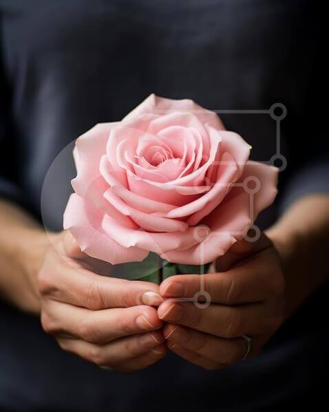 Gorgeous Pink Rose Held in Hands stock photo | Creative Fabrica