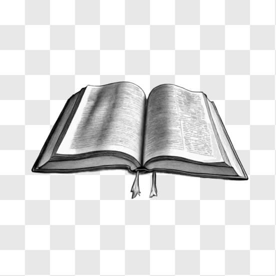 Download Black and White Drawing of Open Bible with Ribbon Sketches ...