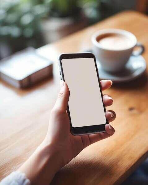 Download Woman with Cell Phone Enjoying Coffee at Dining Table Mockups ...