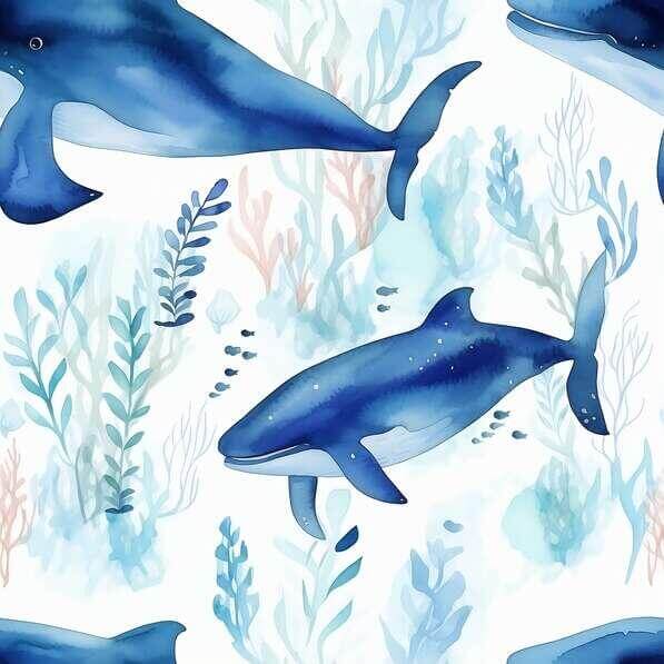 Download Seamless Blue Whale and Marine Life Pattern Patterns Online ...