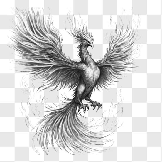 Download Black and White Phoenix Bird Drawing with Flames Sketches ...