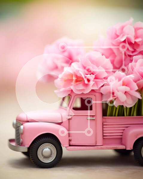 Pink Toy Truck with Flowers - Perfect for Special Occasions stock photo ...