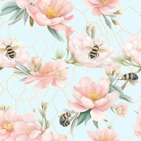 Download Seamless Floral Pattern with Pink Flowers and Bees Patterns ...