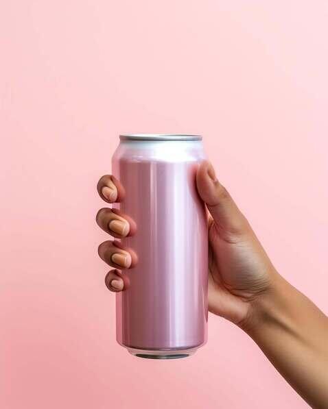 Download Pink Soft Drink Can Held by Hand on Pink Background Mockups ...