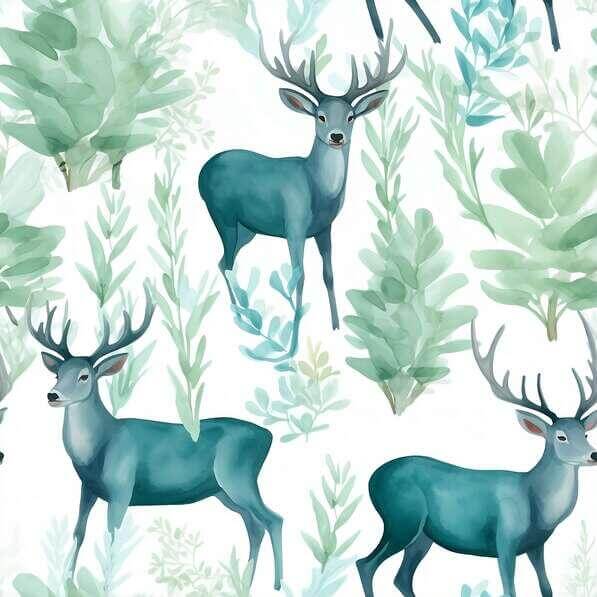 Download Deer Seamless Pattern in Blue and White with Green Leaves ...