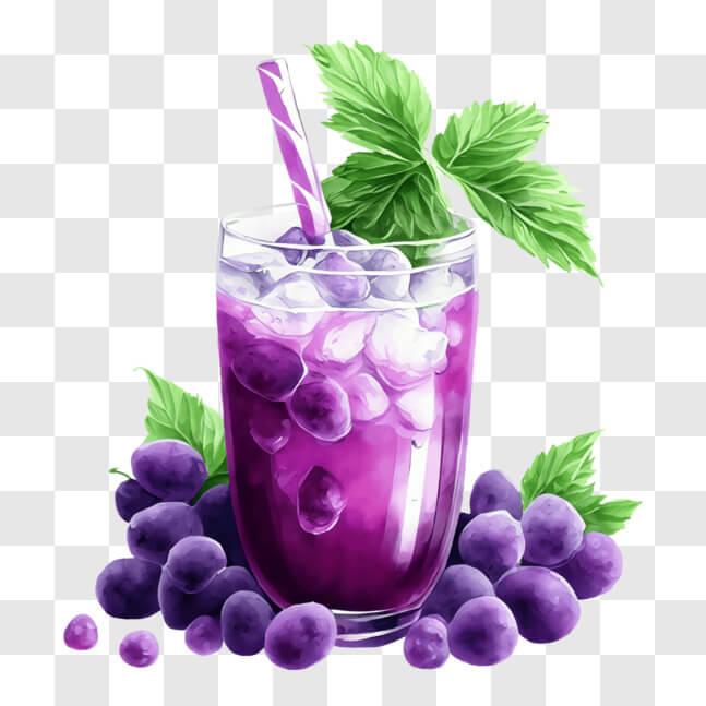 Download Glass of Purple Grape Juice with Ice, Mint Leaves, and ...