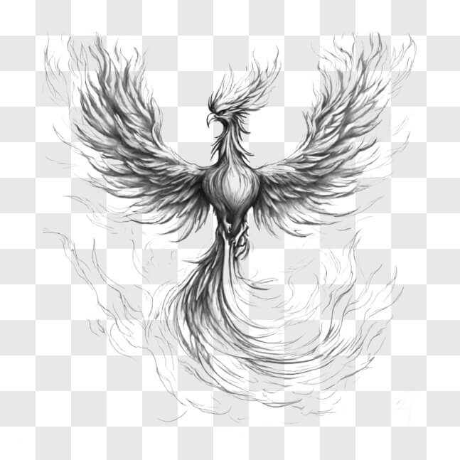 Descarga Dibujo de Fénix en Blanco y Negro con Llamas Bocetos En Línea ...