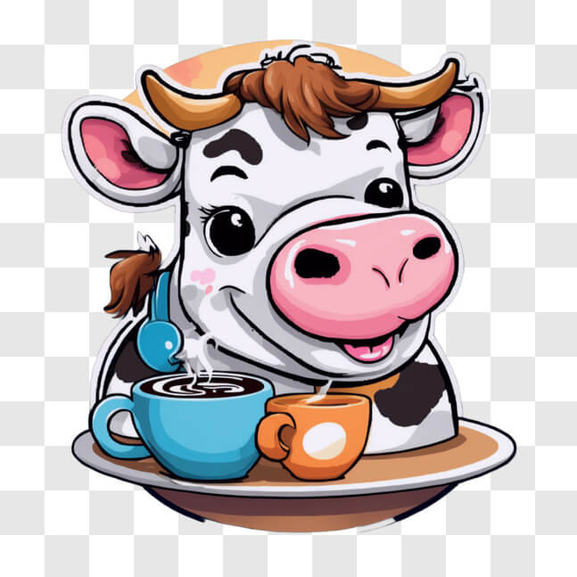 Download Cartoon Cow Drinking Coffee at the Table Cartoons Online ...