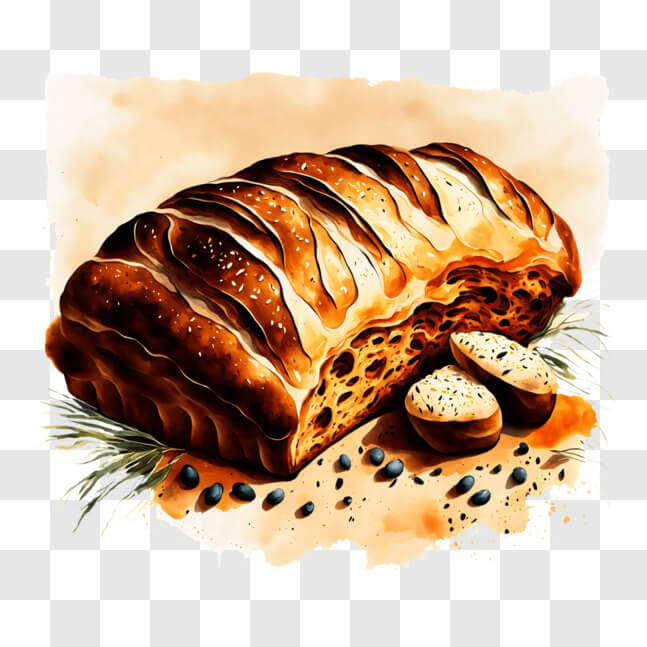 Download Uncut Loaf of Bread with Seasoning and Pine Needles PNGs ...