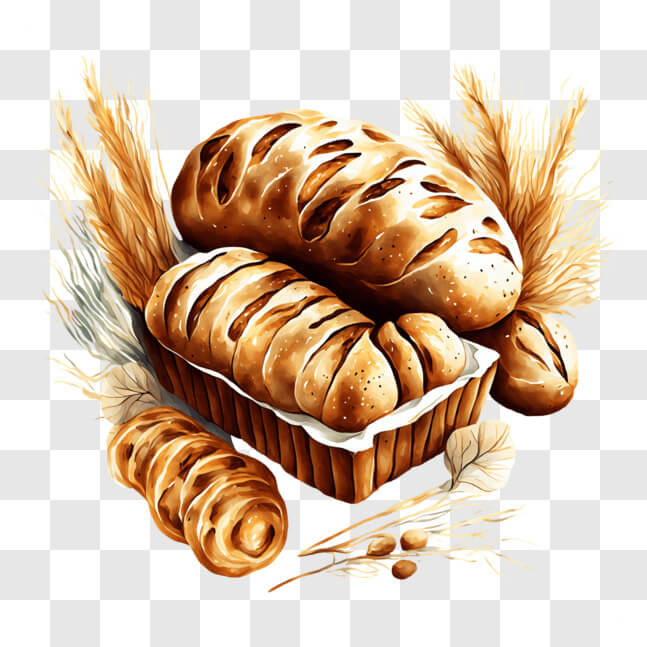 Download Assorted Bread and Wheat Drawing PNGs Online - Creative Fabrica
