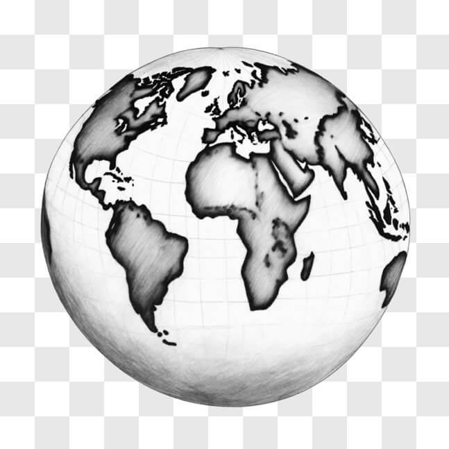 Download Black and White Drawing of the World Globe for Geography and ...