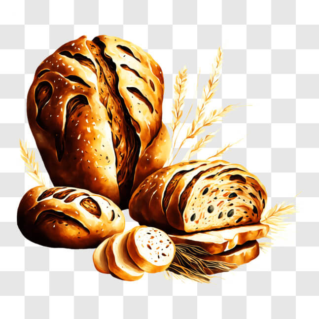 Download Freshly Baked Bread and Ingredients Drawing PNGs Online ...