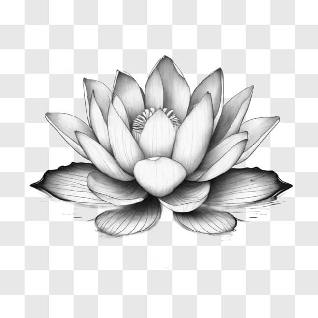 Descarga Dibujo de Flor de Loto en Blanco y Negro con Fondo de Agua ...