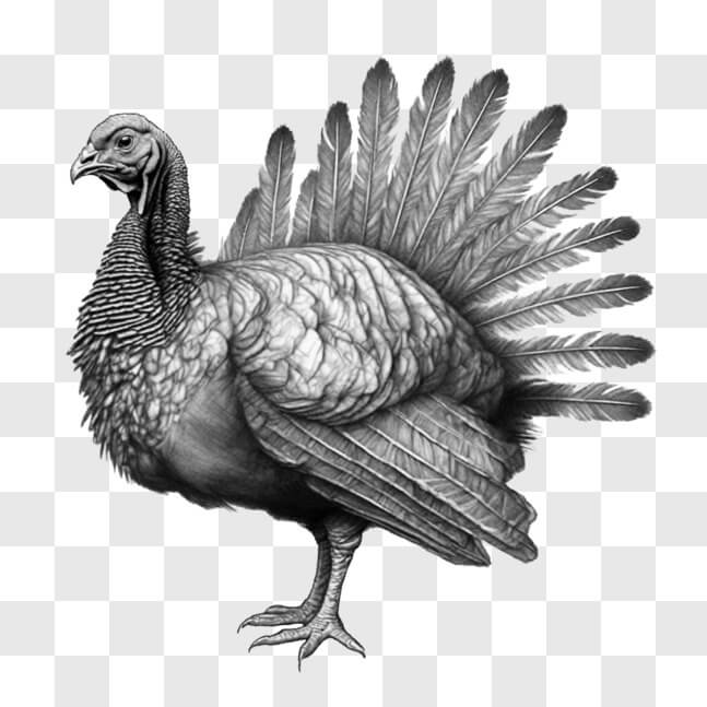 Download Black and White Turkey Drawing with Spread Feathers Sketches ...