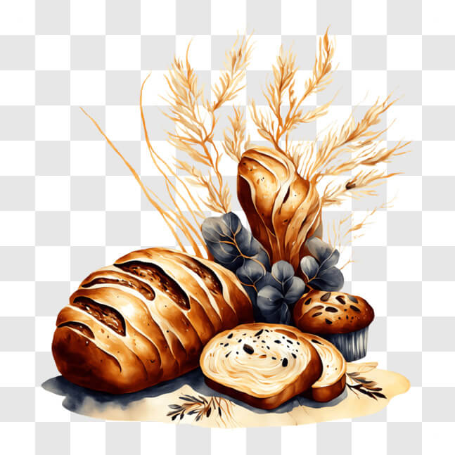 Download Assortment of Bread and Vegetables Still Life Painting PNGs ...