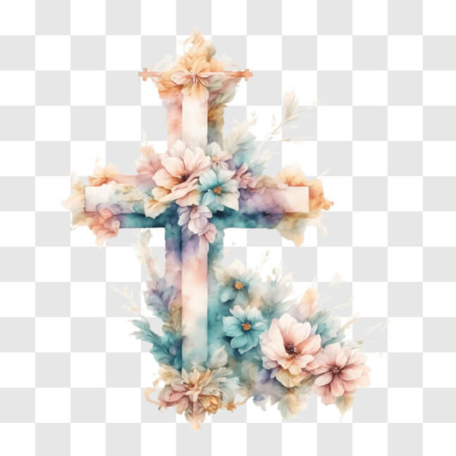 Download Watercolor Cross with Flowers PNGs Online - Creative Fabrica