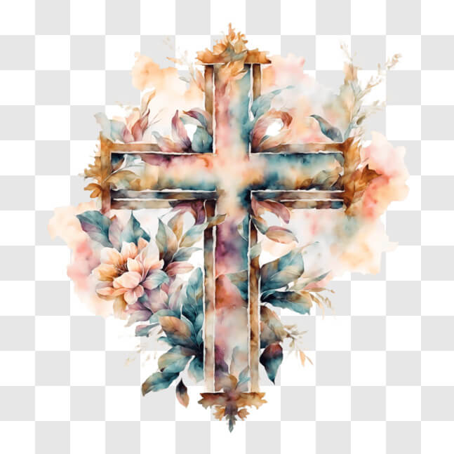 Download Watercolor Cross with Flowers and Leaves PNGs Online ...