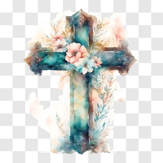 Download Watercolor Cross with Flowers PNGs Online - Creative Fabrica