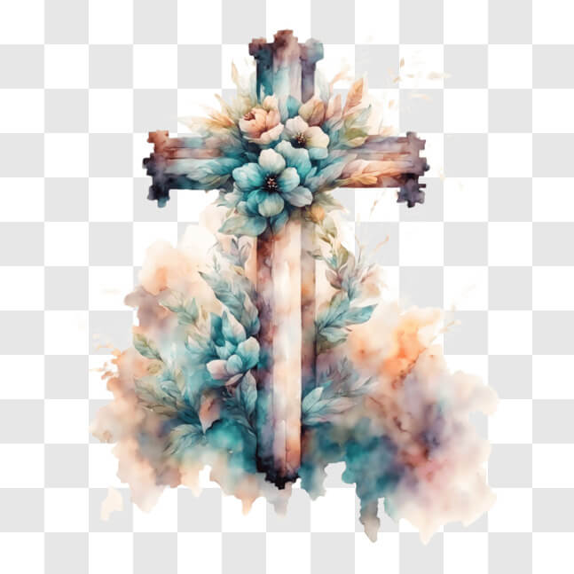 Download Watercolor Cross with Flowers and Leaves PNGs Online ...