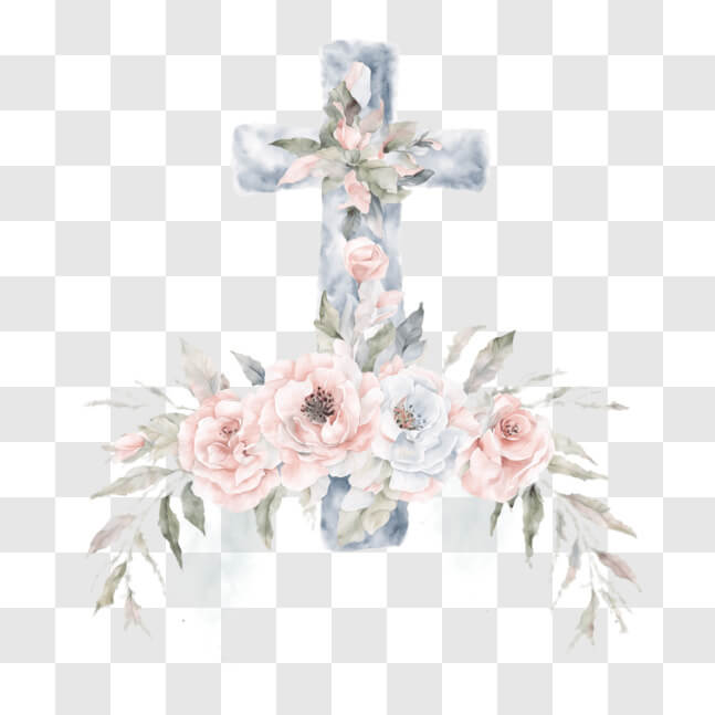 Download Watercolor Cross with Pink and White Flowers PNGs Online ...