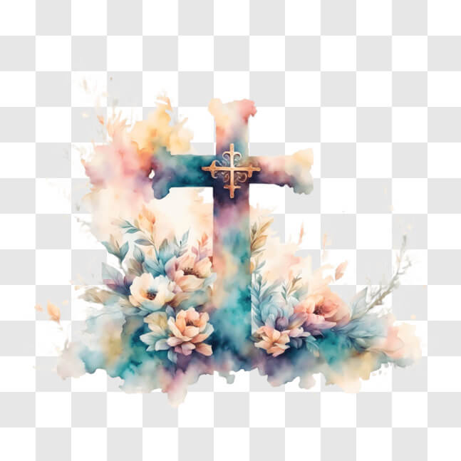 Download Watercolor Cross with Flowers PNGs Online - Creative Fabrica