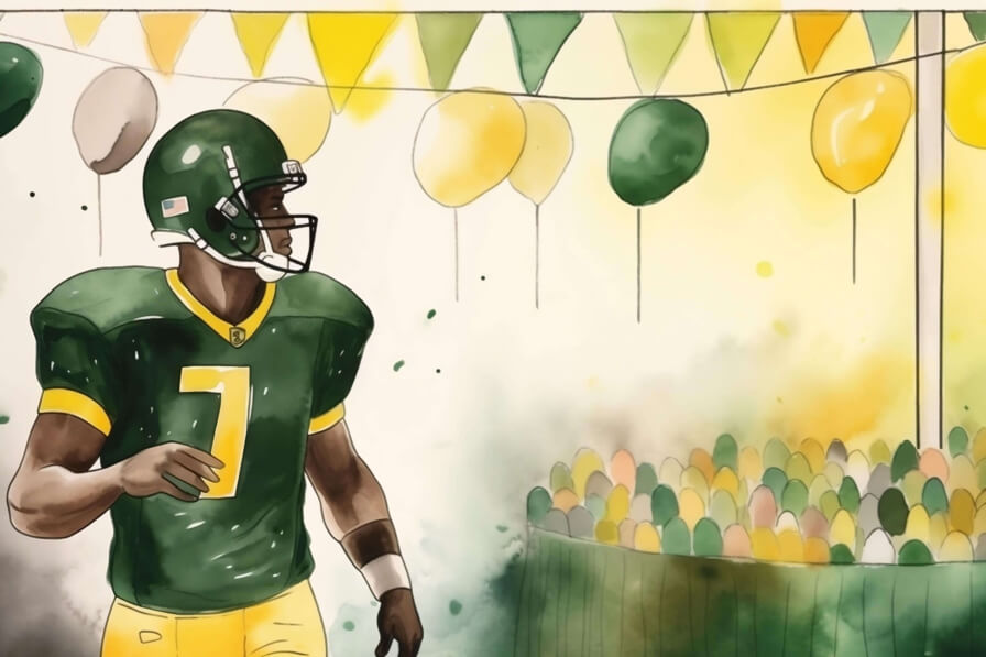 Download NFL Football Player in Green and Yellow Uniforms with Balloons ...