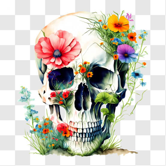 Download Colorful Skull with Flowers Artwork PNGs Online - Creative Fabrica