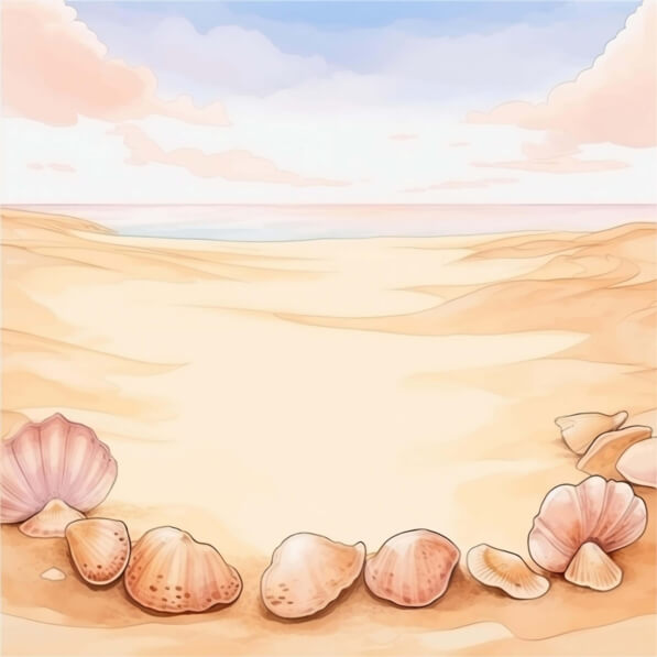 Download Beach Scene with Seashells and Ocean Background Backgrounds ...