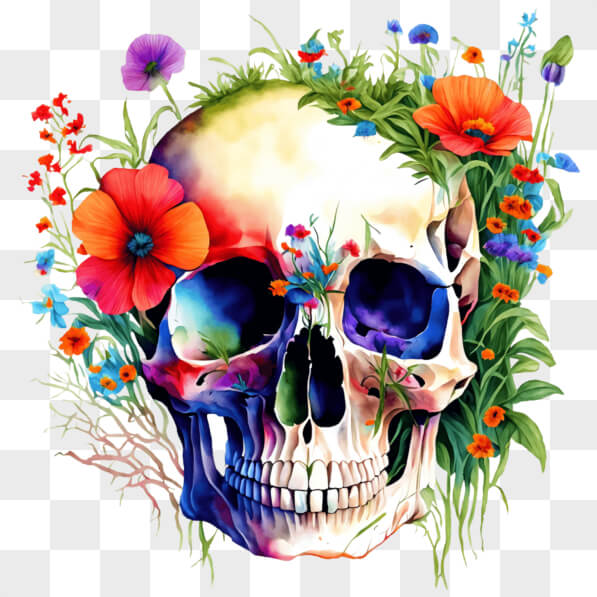 Download Colorful Skull with Flowers PNGs Online - Creative Fabrica