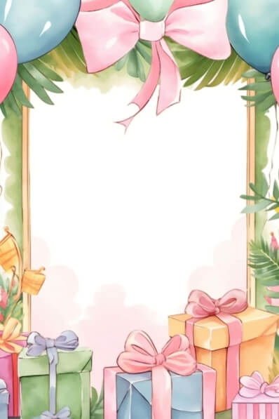 Download Colorful Birthday Frame with Balloons, Presents, and Flowers ...