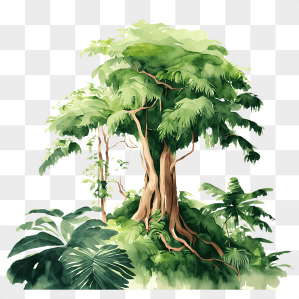 Download Isolated Tree in the Jungle Watercolor Painting PNGs Online ...